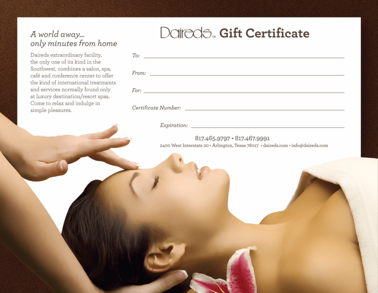 Spa Gift Cards - Gift Ideas in Arlington, TX | Daired's Salon & Spa Pangea